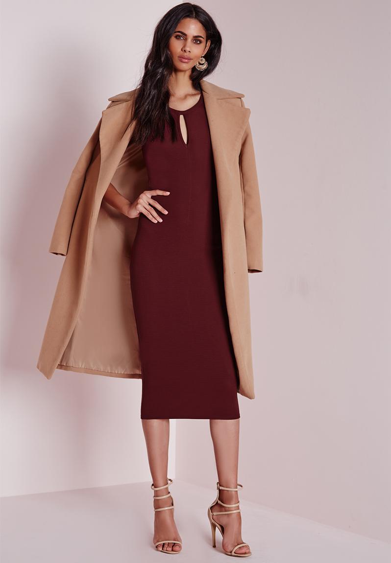 Racer burnout rib midi dress – burgundy Missguided Occasion ...