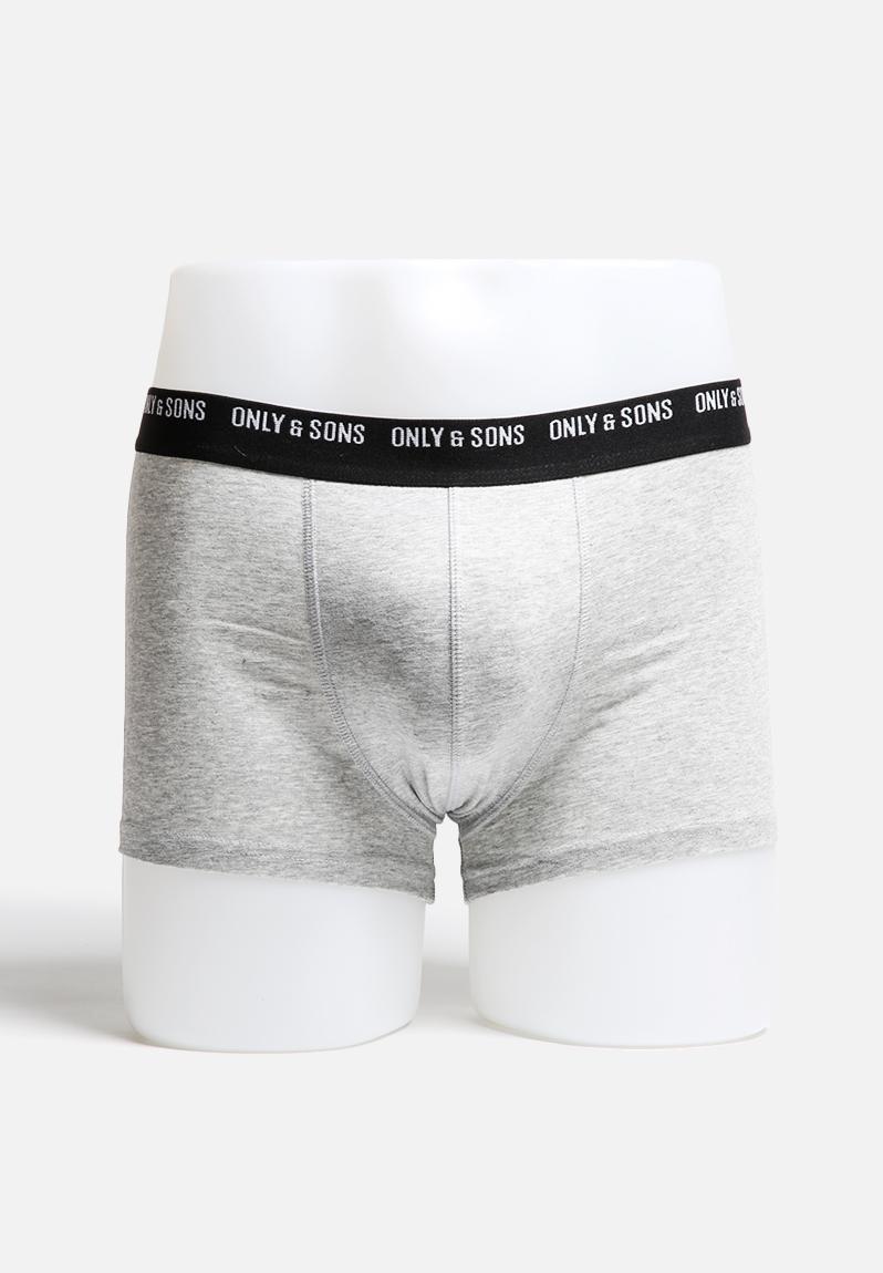 Stefan Trunk 3 Pack - Light Grey Melange Only & Sons Underwear ...